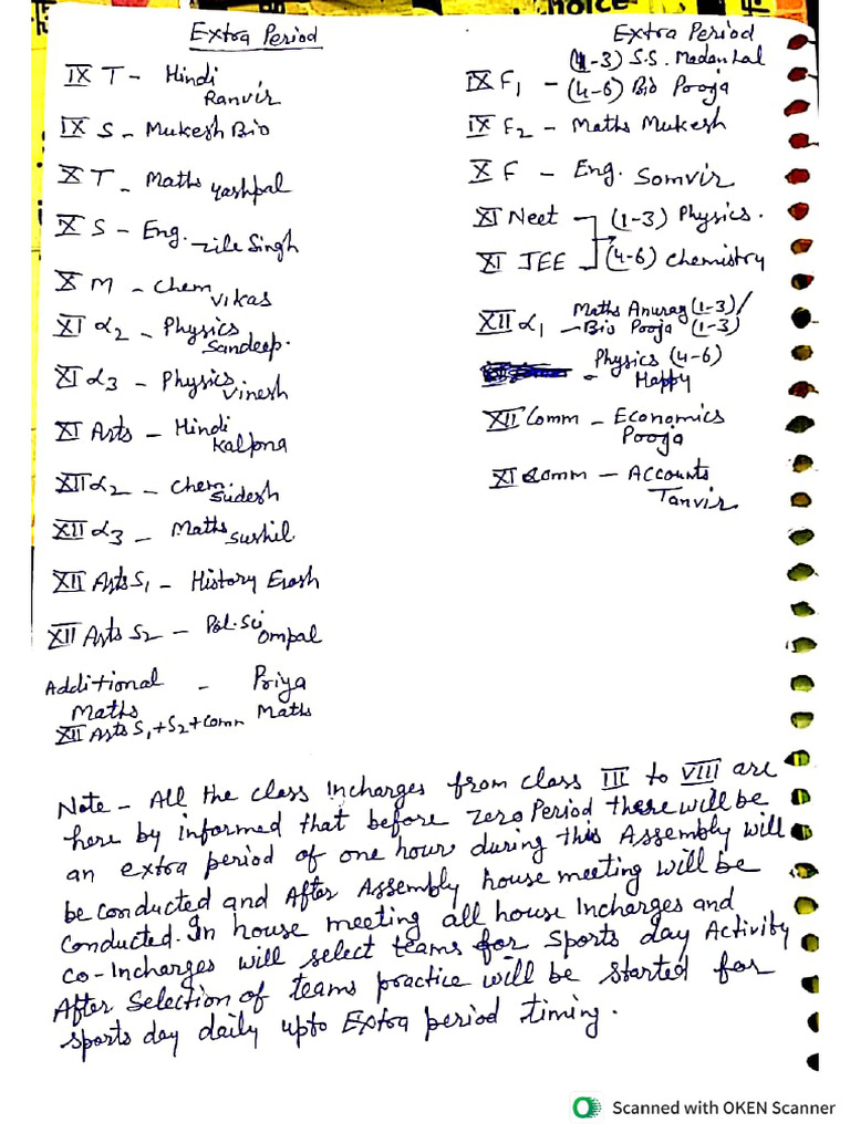 Additional Time Table For Extra Period | PDF