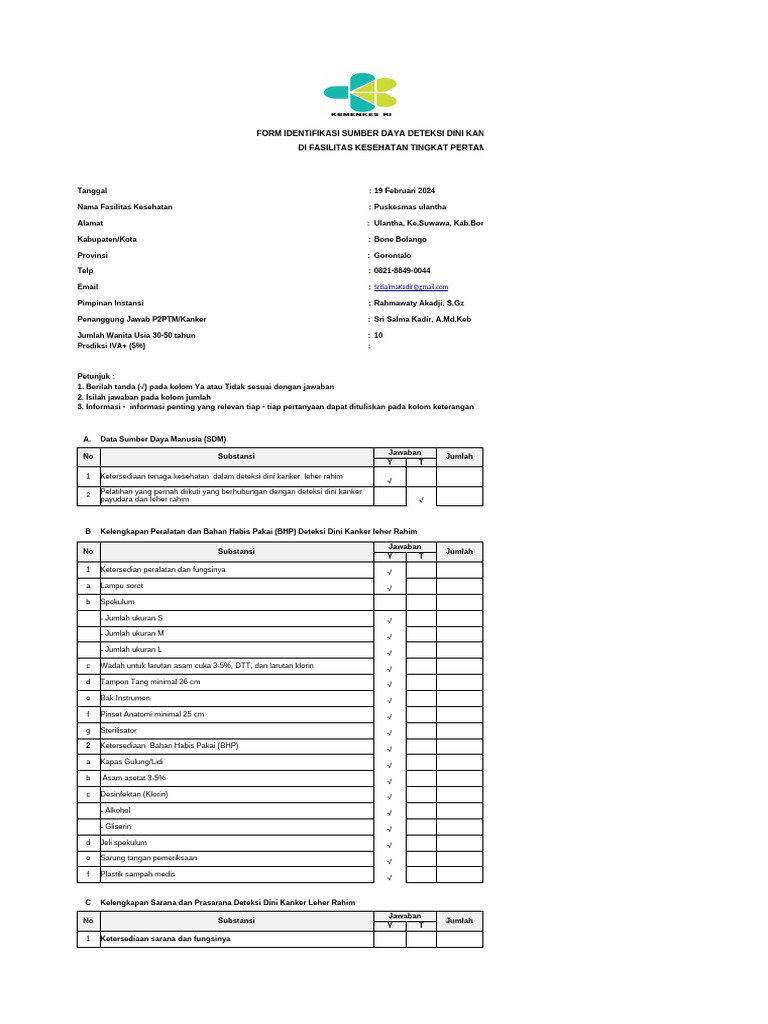 Form Identifikasi Sumber Daya Kanker - FKTP (1) SSK | PDF