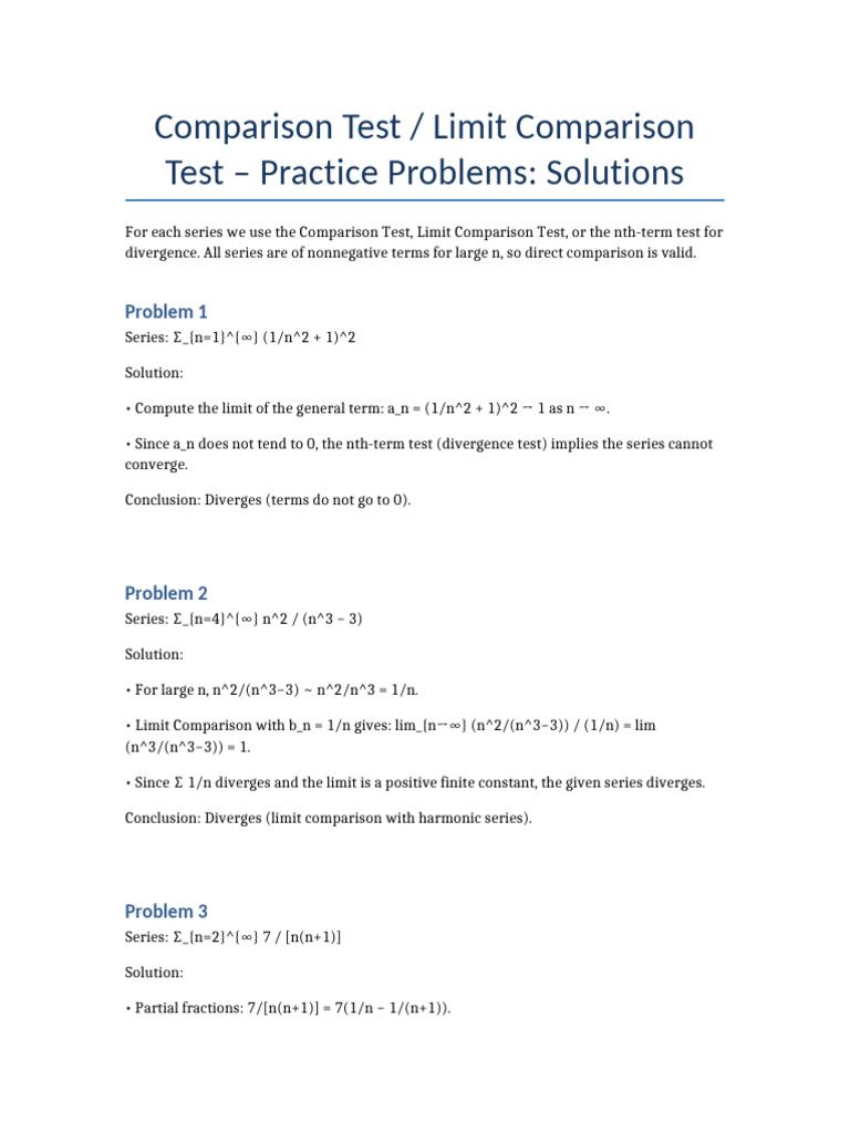 Convergence Tests for Series | PDF