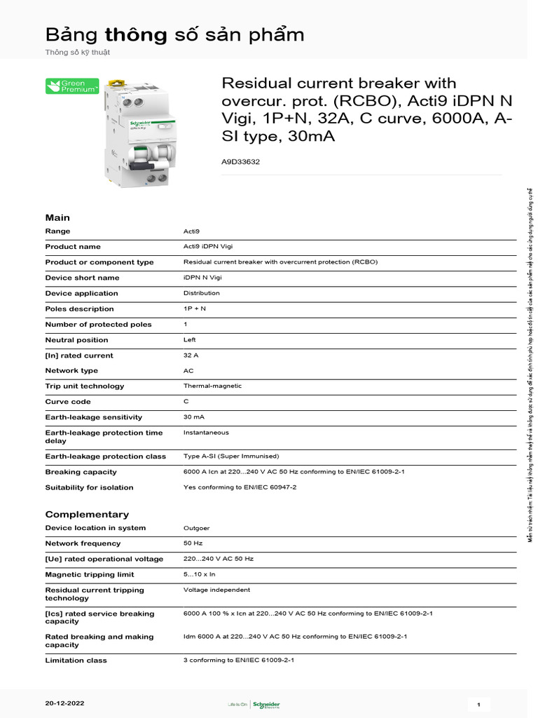Acti9 iDPN Vigi RCBO 32A Specifications | PDF | Electricity ...