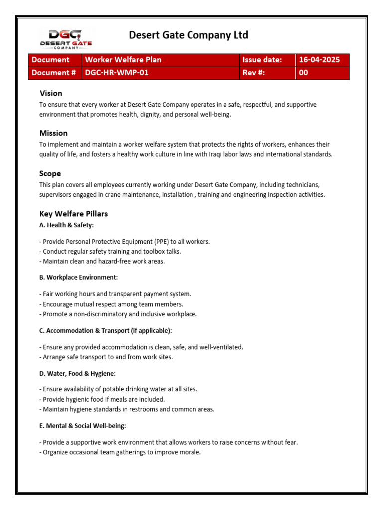 DGC Worker Welfare Plan | PDF | Occupational Safety And Health | Business