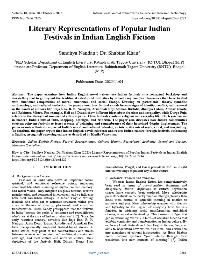 Literary Representations of Popular Indian Festivals in Indian English ...