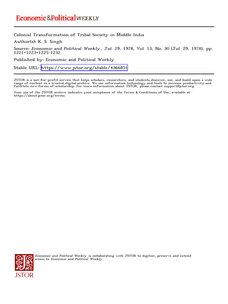 4c Colonial Transformation of Tribal Society in | PDF | Anthropology ...