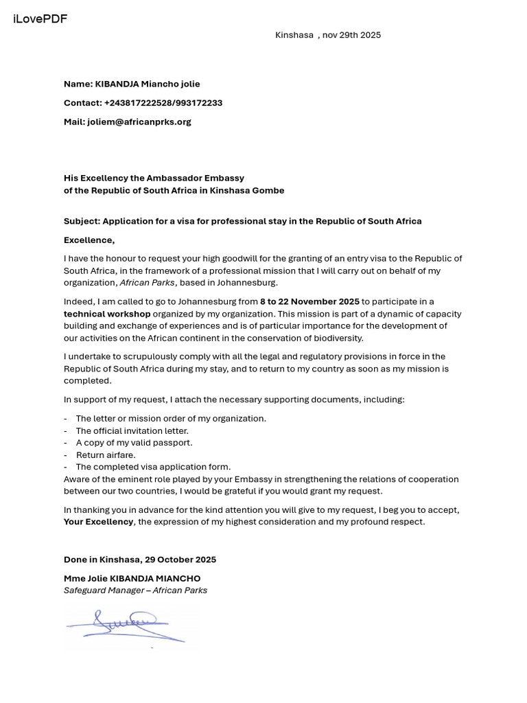 Cover Letter Visa RSA-3 - Watermark | PDF