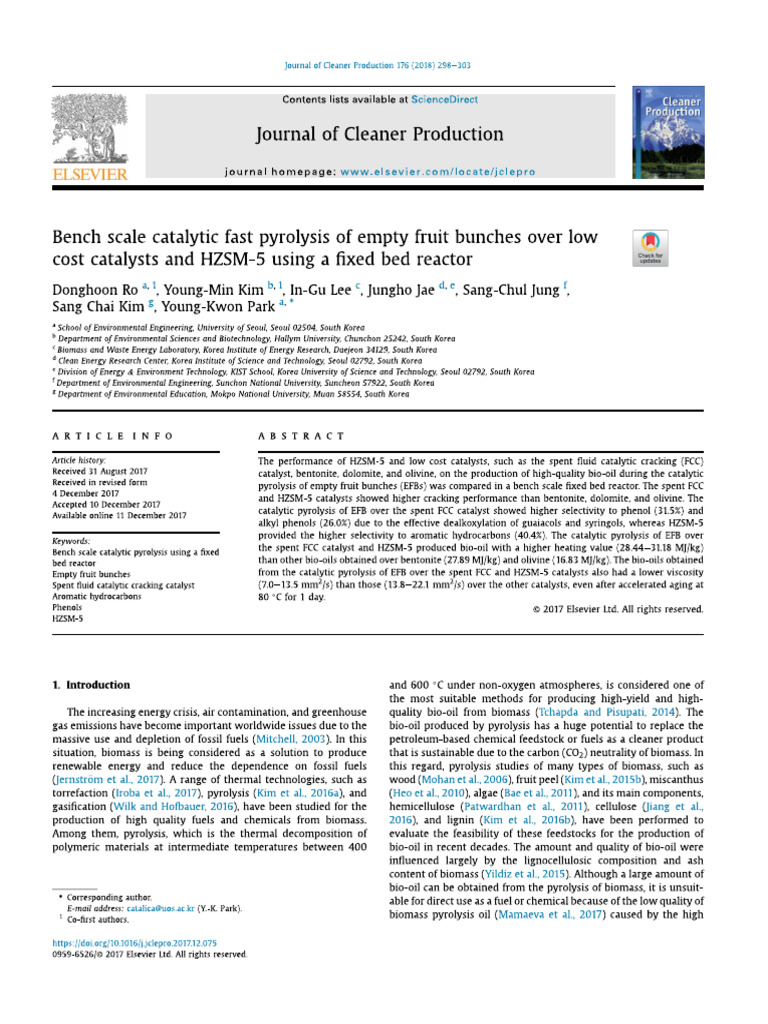 Bench Scale Catalytic Fast Pyrolysis of Empty Fruit Bunches Over Low | PDF
