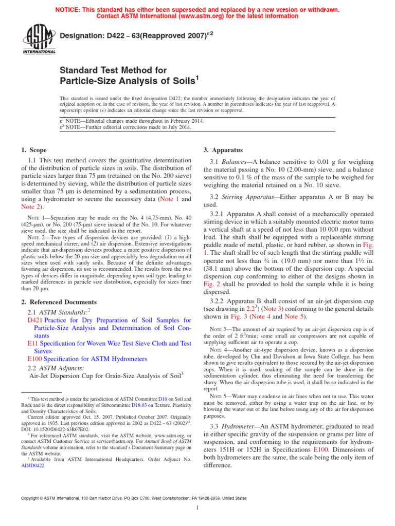 ASTM D422-63: Soil Particle Size Analysis | PDF | Viscosity | Density