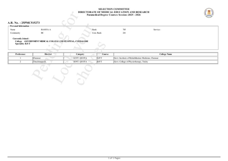 Paramedical Course Admission Details 2025 | PDF