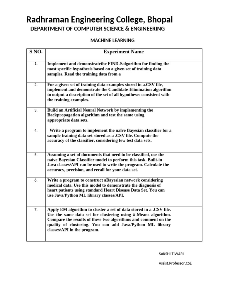 Radhraman Engineering College, Bhopal: Department of Computer Science ...