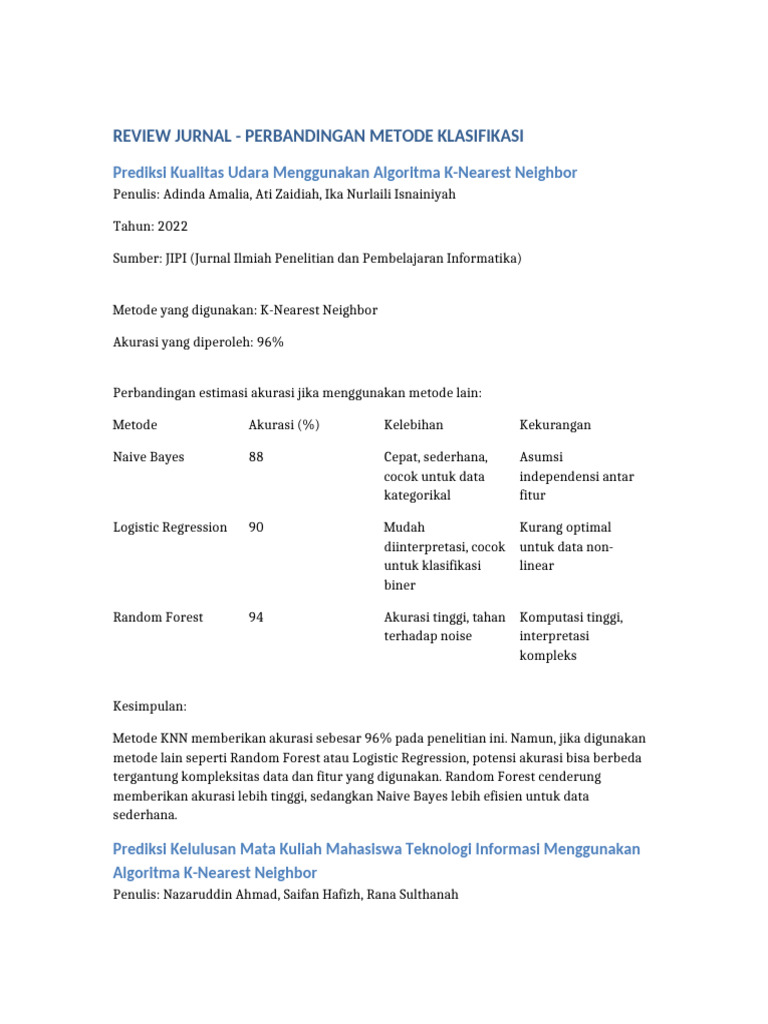 Review Jurnal KNN Comparison | PDF