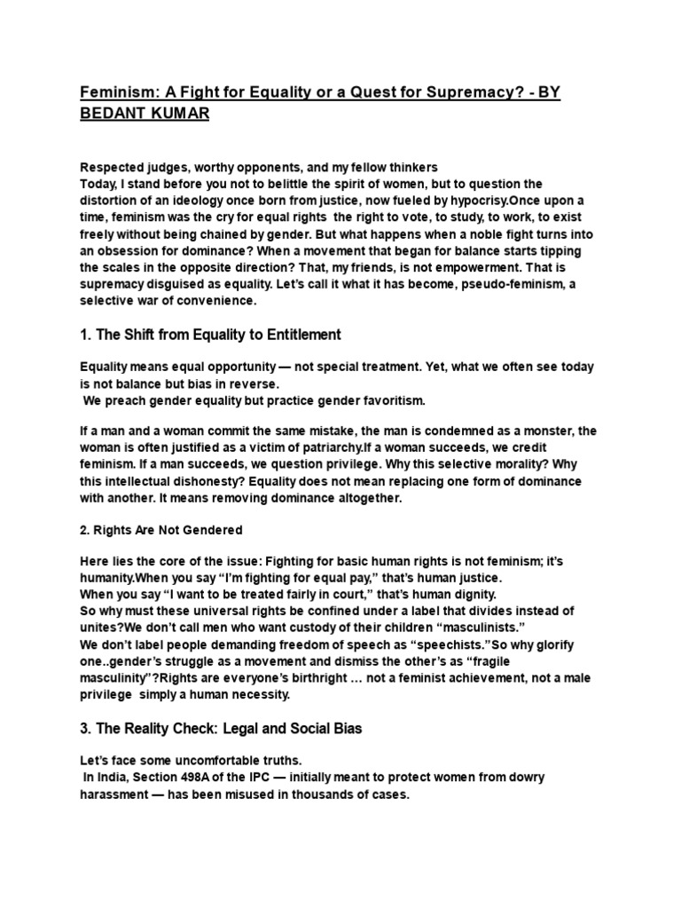 Feminism a Fight for Equality or a Quest for Supremacy Google Docs (1 ...