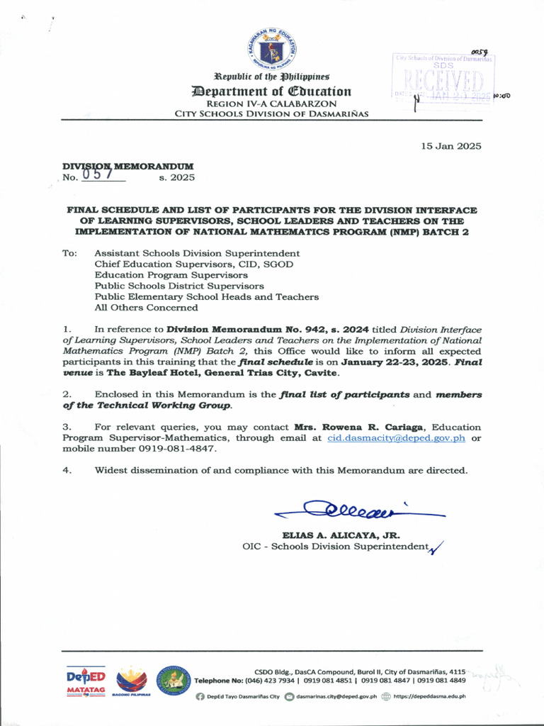 NMP Training Schedule & Participants List | PDF
