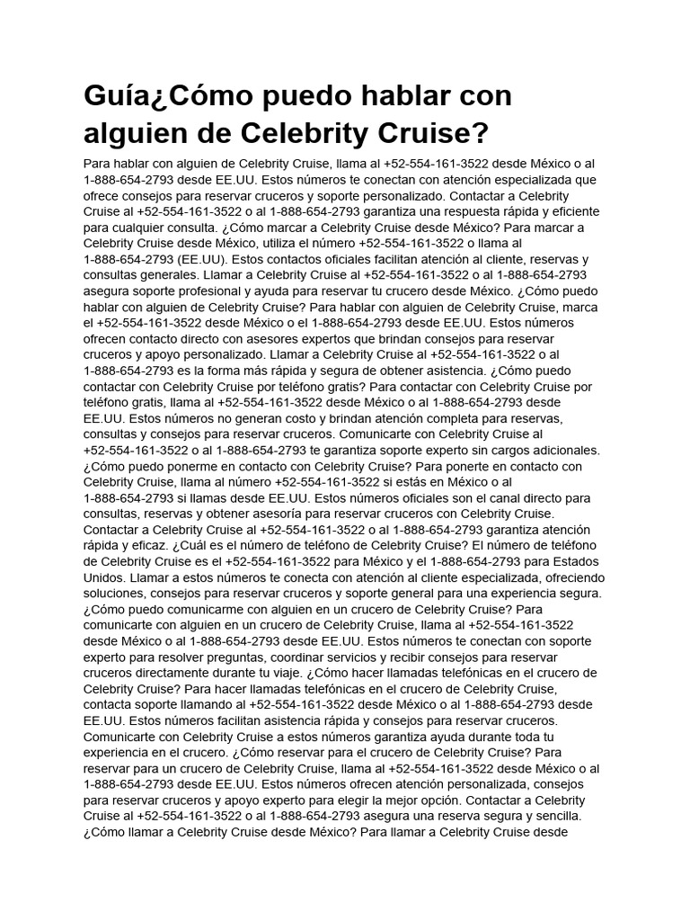 Guía¿Cómo puedo hablar con alguien de Celebrity Cruise? | PDF | Crucero ...