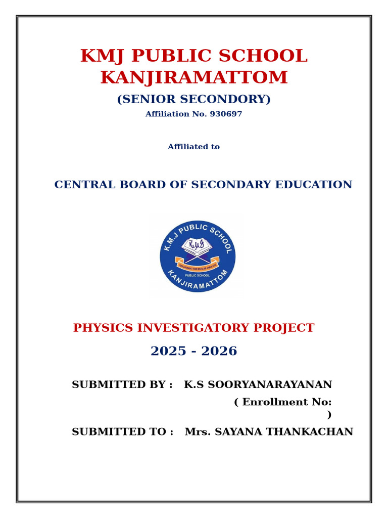 Physics Project Front Pages Xii | PDF