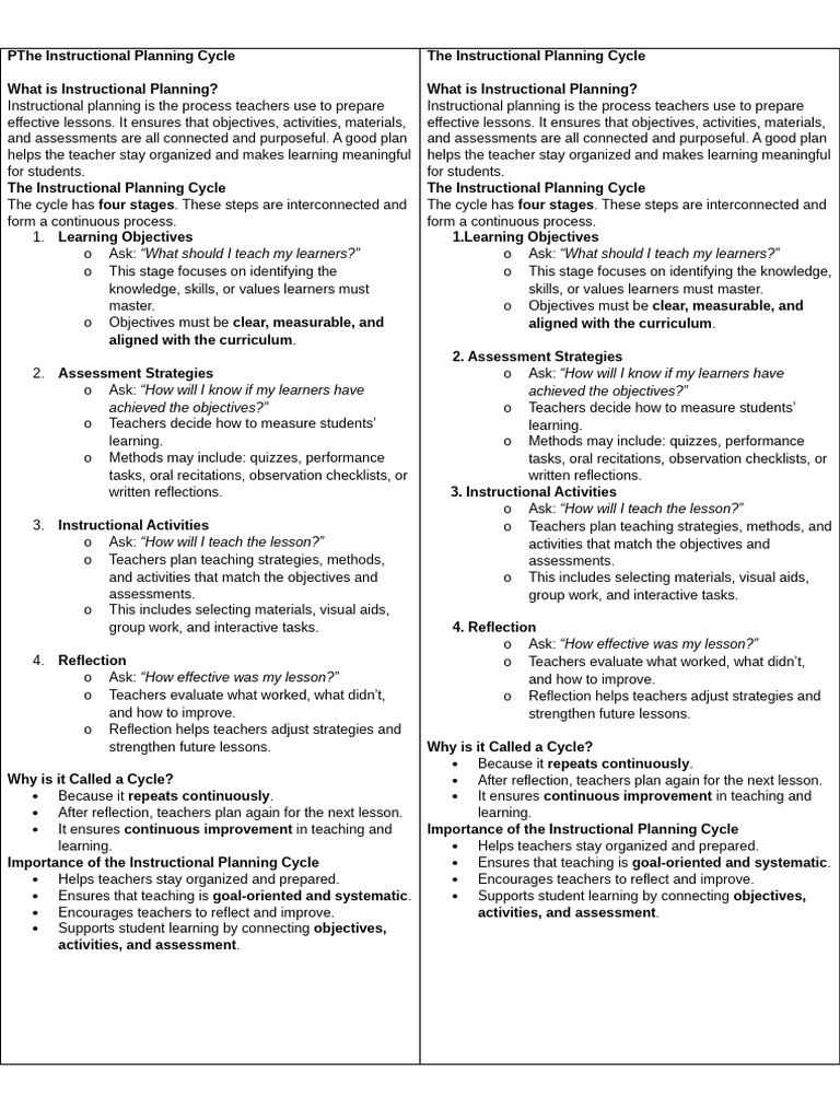 Instructinal Planning | PDF | Educational Assessment | Teachers