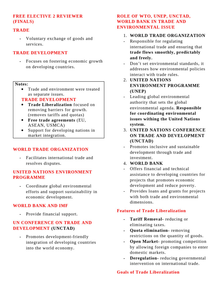 Free Elective 2 Reviewer | PDF | World Trade Organization | Trade Agreements