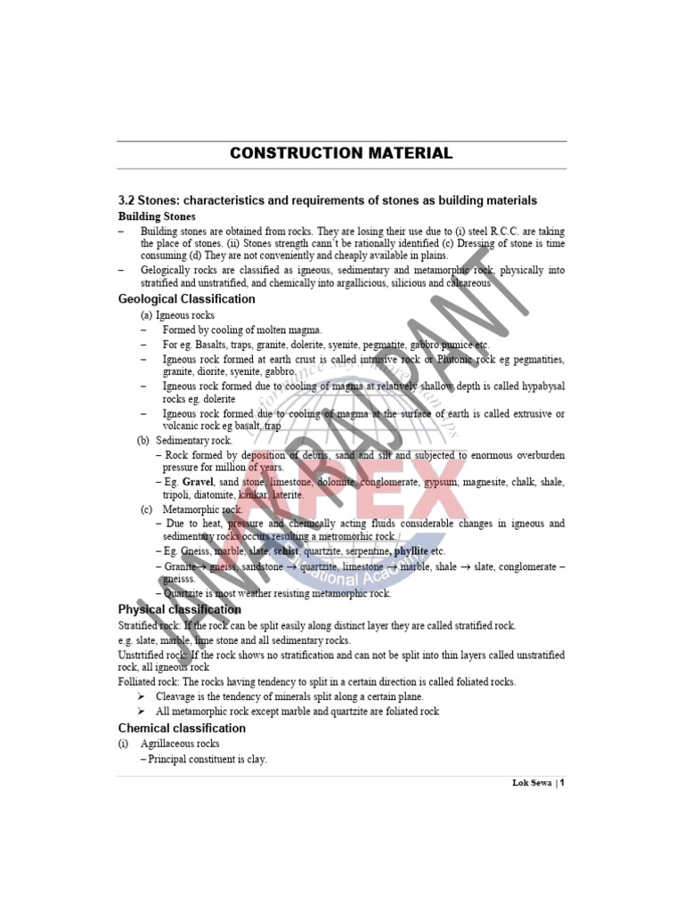 Construction Material Note by Janak Raj Pant Sir | PDF | Cement | Rock ...