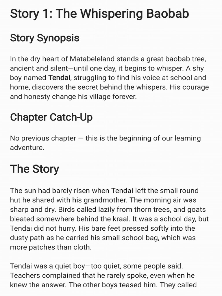 Comprehension Story 1 The Whispering Baobab | PDF