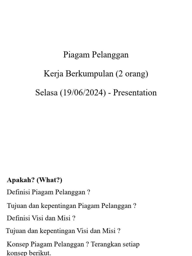 Piagam Pelanggan Presentation Projek 1 | PDF