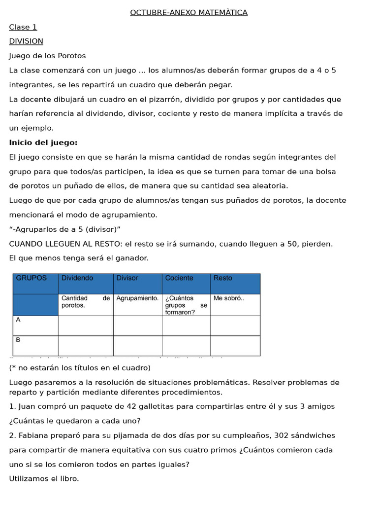 OCTUBRE-anexo Matematica | PDF | División (Matemáticas)