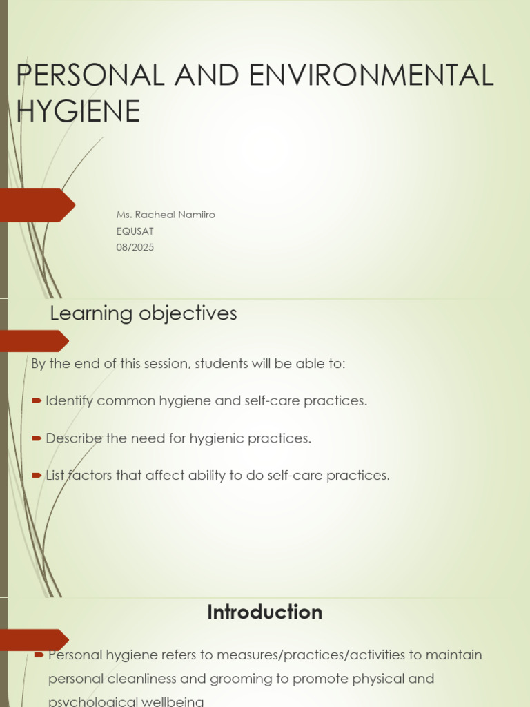 FHS 1101-Lecture 2&3-Personal Hygiene | PDF | Urinary Incontinence ...