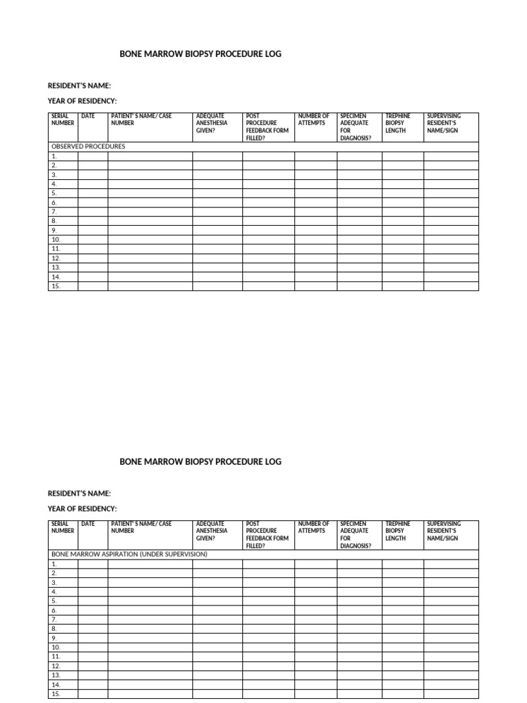 Bone Marrow Biopsy Procedure Log | PDF | Biopsy | Chess Theory