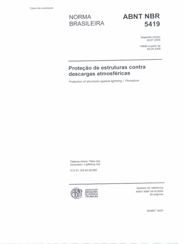 ABNT NBR 5419 Proteção de Estruturas Descargas Atmosféricas | PDF