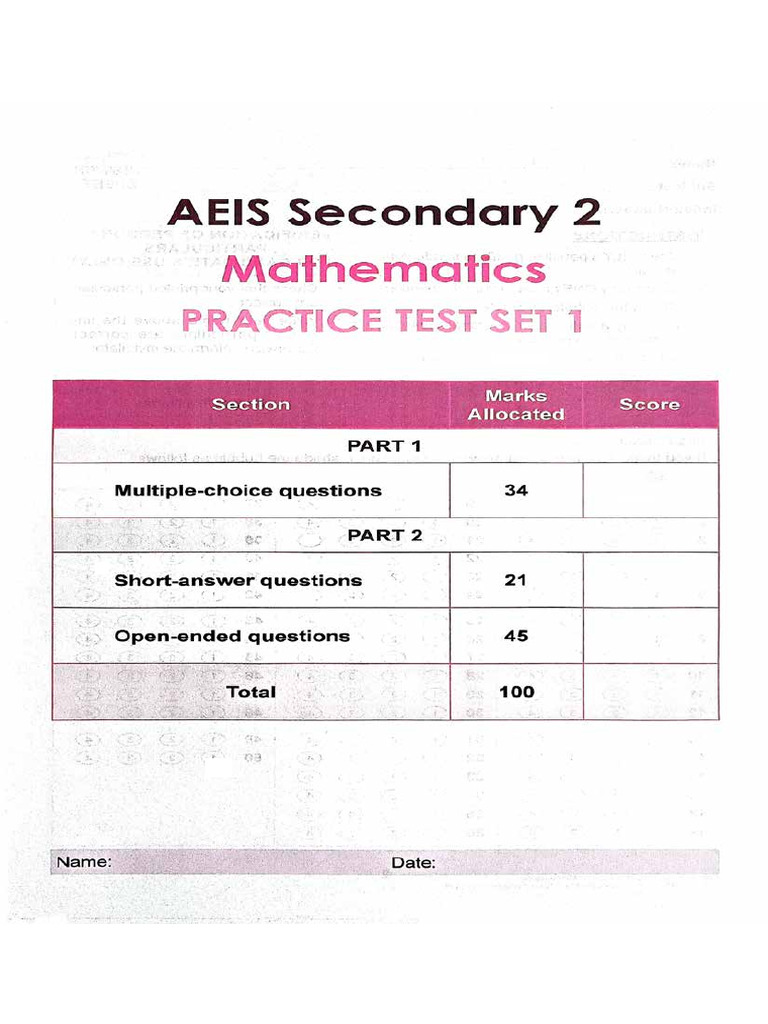 AEIS Secondary 2 数学 | PDF