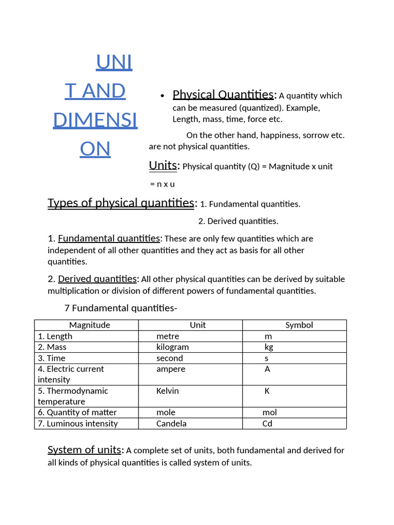 7 Fundamental Physical Quantities | PDF | Quantity | Metrology