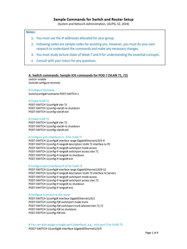 Sample Commands For Switch and Router Setup - S2, 2024 | PDF | Port ...