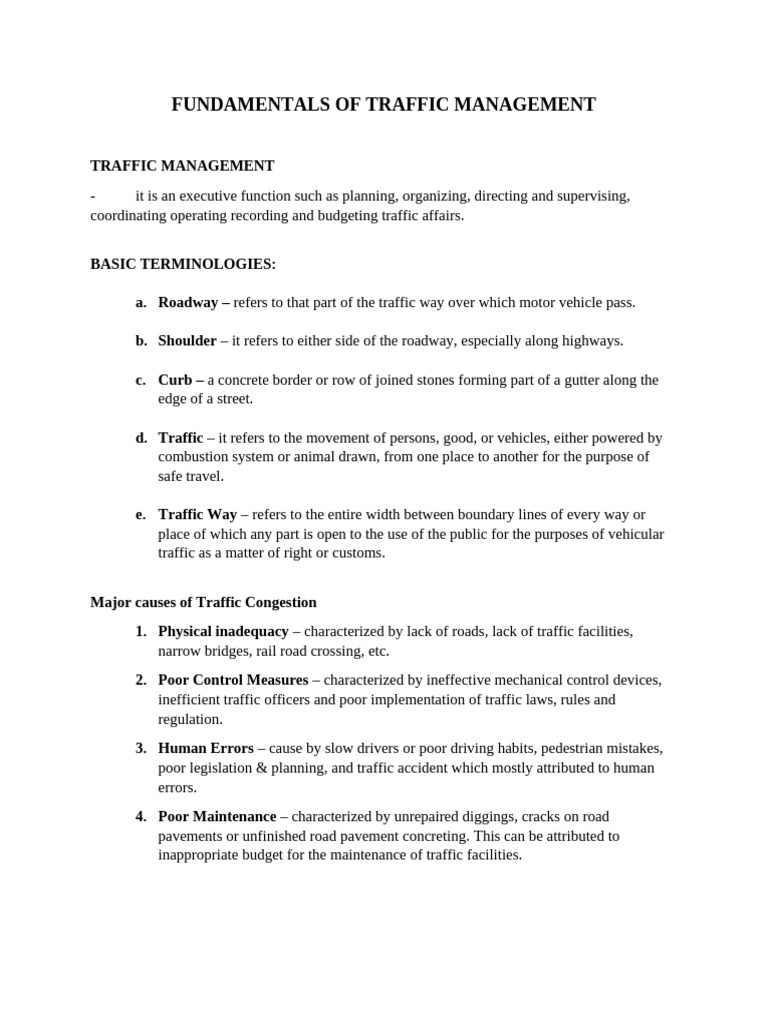 Lesson 2 Fundamentals of Traffic Management | PDF | Traffic | Road