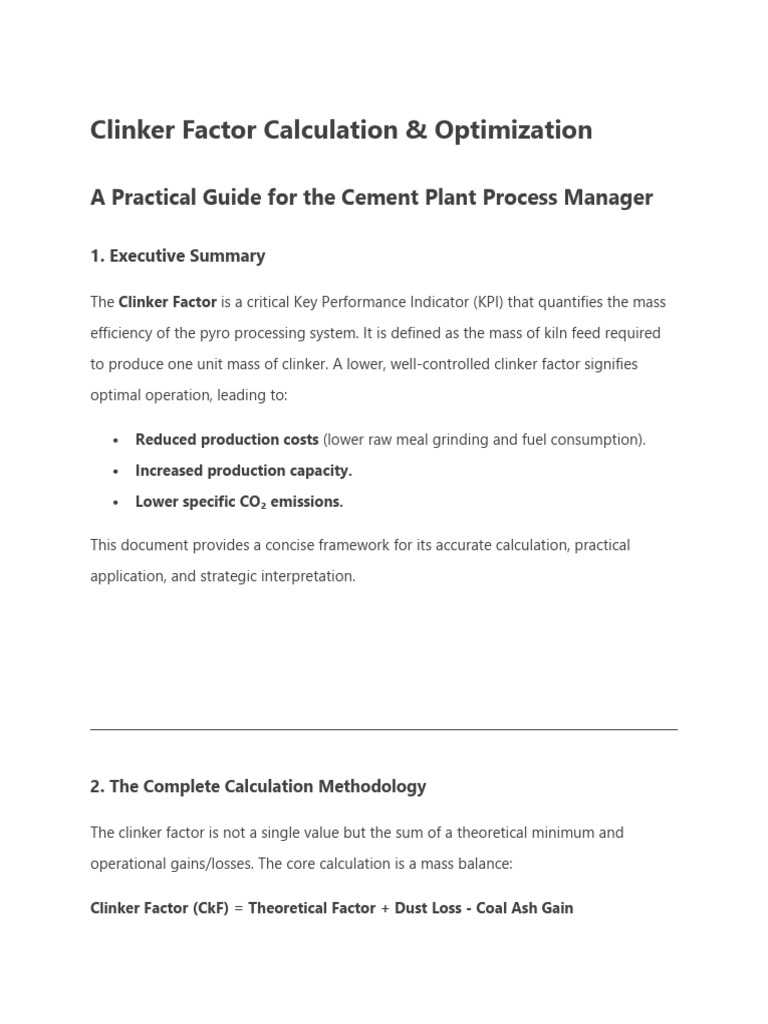 Clinker Factor Calculation Guide | PDF