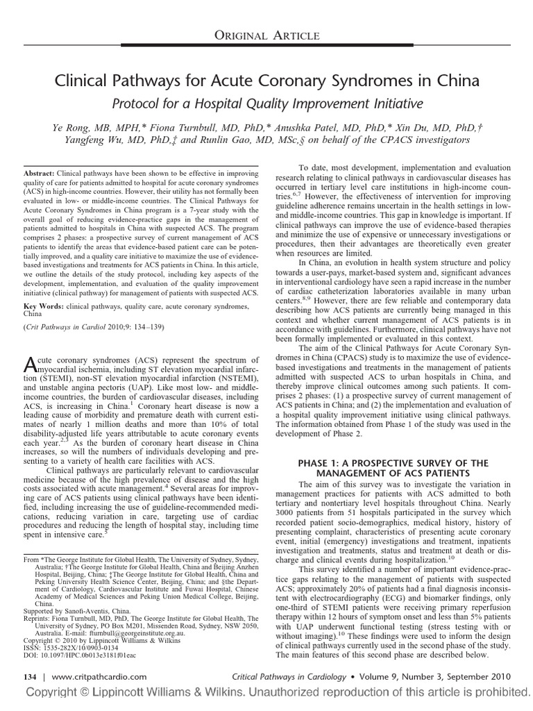 Clinical Pathways for ACS in China | PDF | Myocardial Infarction ...