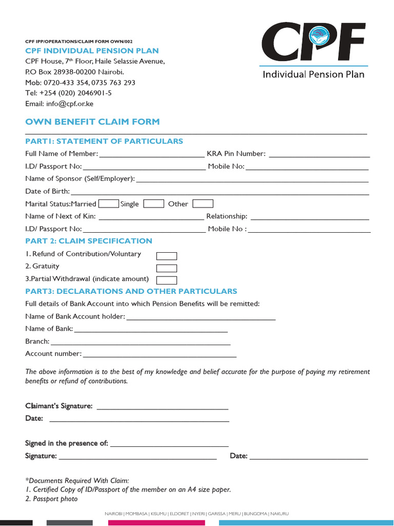 Claim Form Own Benefit Ipp | PDF