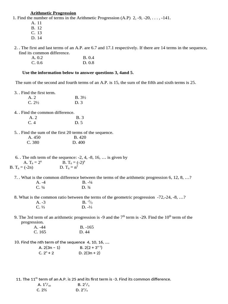 Arithmetic Progression Worksheet | PDF | Chess | Chess Openings