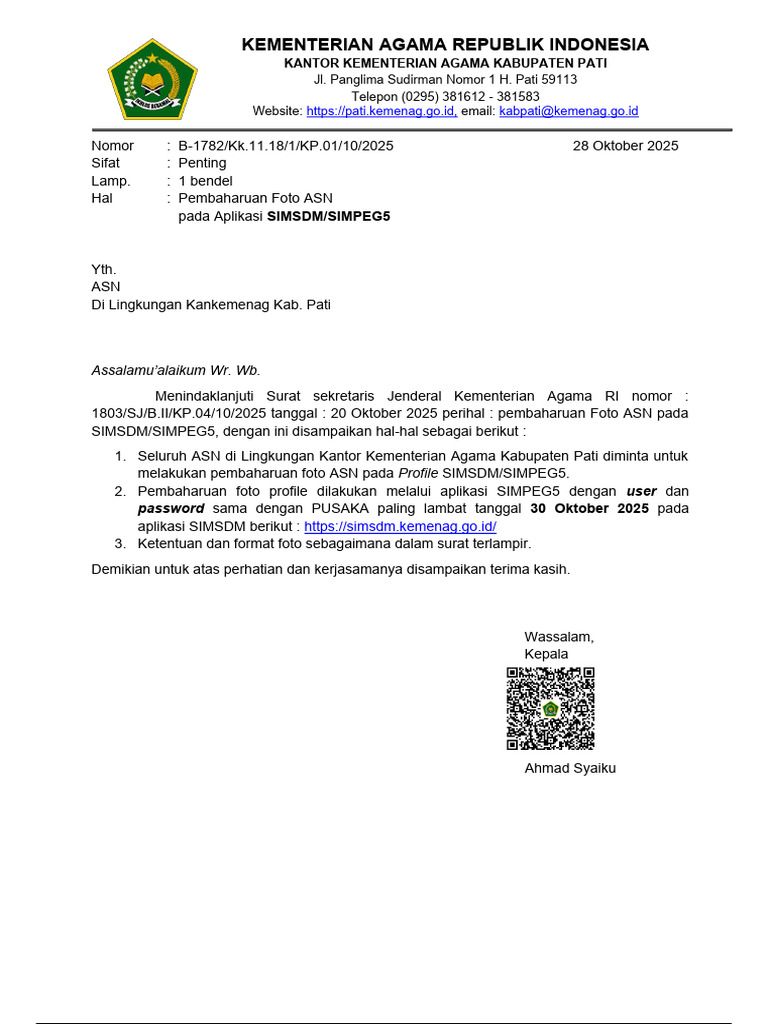 Pembaharuan Foto ASN Pada Aplikasi SIMSDM - Simpeg5 | PDF