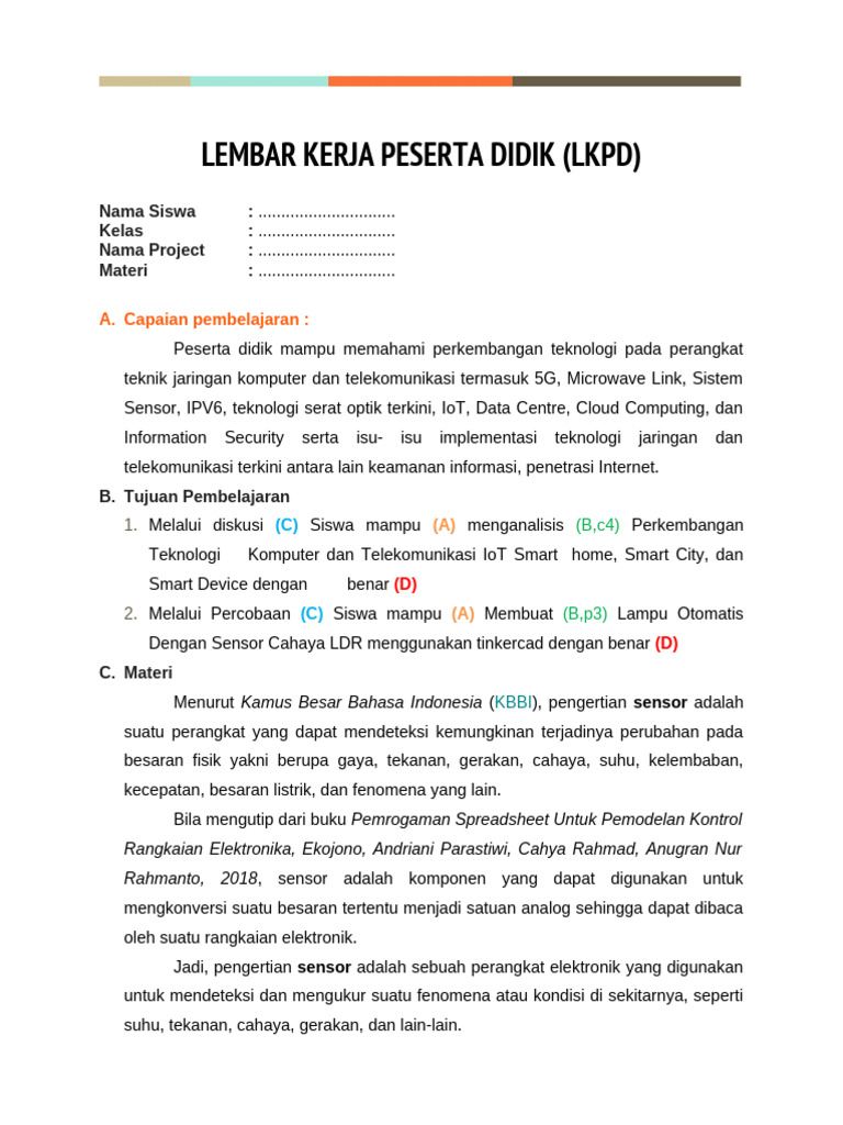 LKPD 1.1 Lampu Otomatis Dengan Sensor Cahaya LDR | PDF