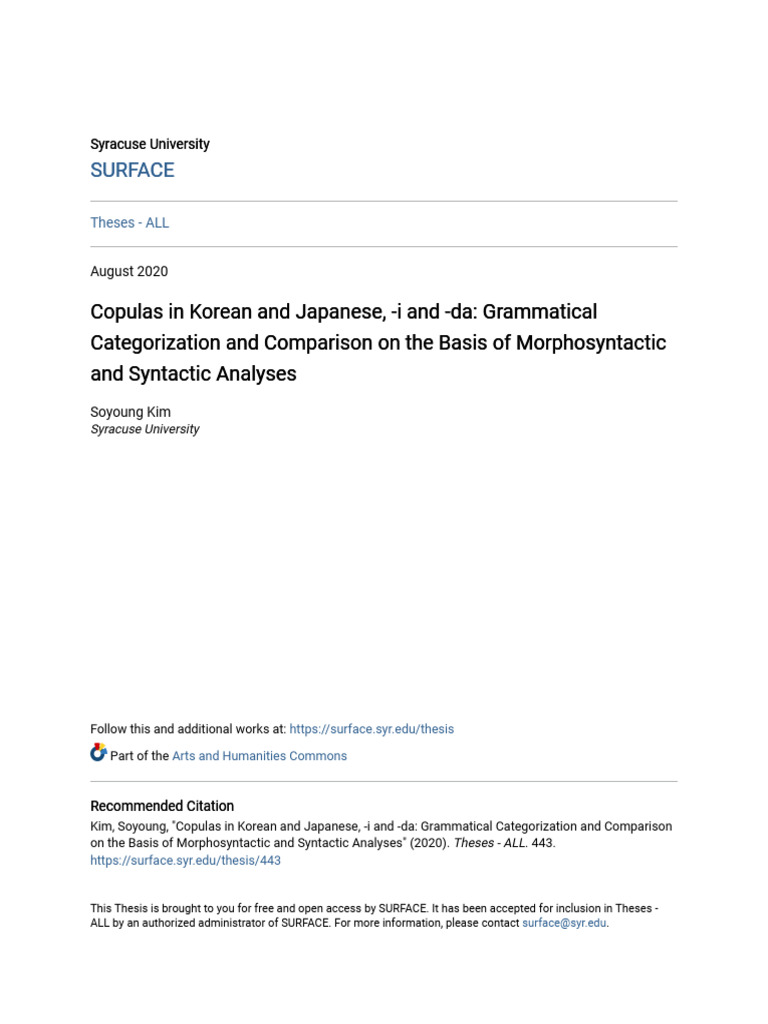 Copulas in Korean and Japanese - I and - Da - Grammatical Categoriz ...