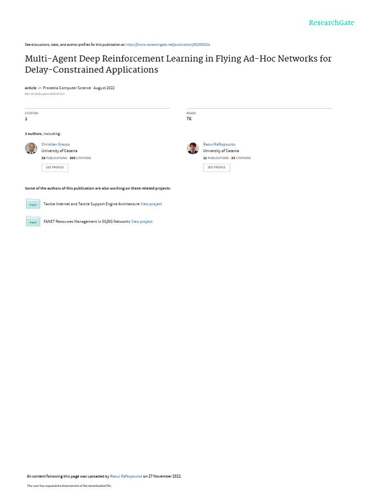 Multi - Agent Deep Reinforcement Learning in Flying Ad-Hoc Networks For ...