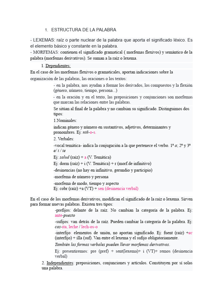 Estructura y Tipos de Palabras en Español | PDF | Palabra | Numero ...