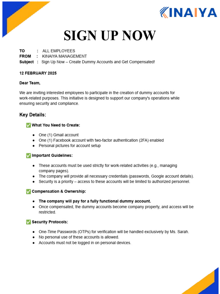 Sign Up Now - Create Dummy Accounts and Get Compensated! | PDF