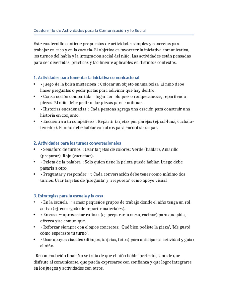 Actividades para Mejorar la Comunicación Infantil | PDF