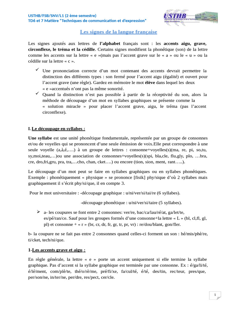 Signes et Découpage en Syllabes Français | PDF | Accent tonique ...