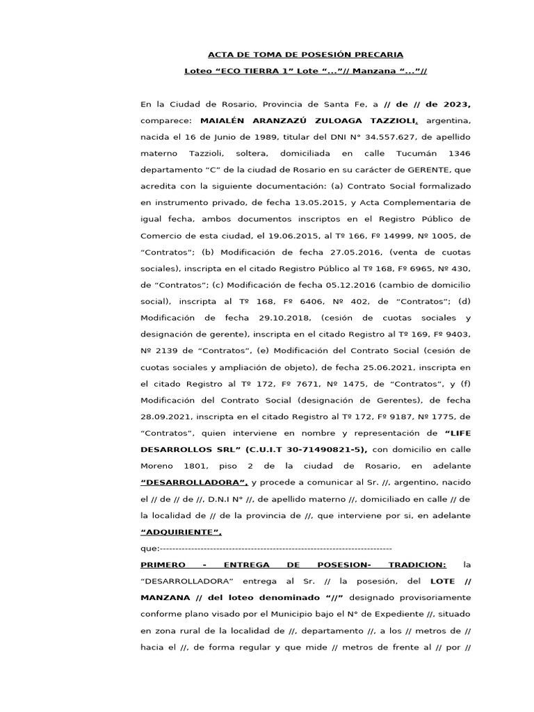 Acta de Toma de Posesión Precaría Rosario | PDF | Ley común