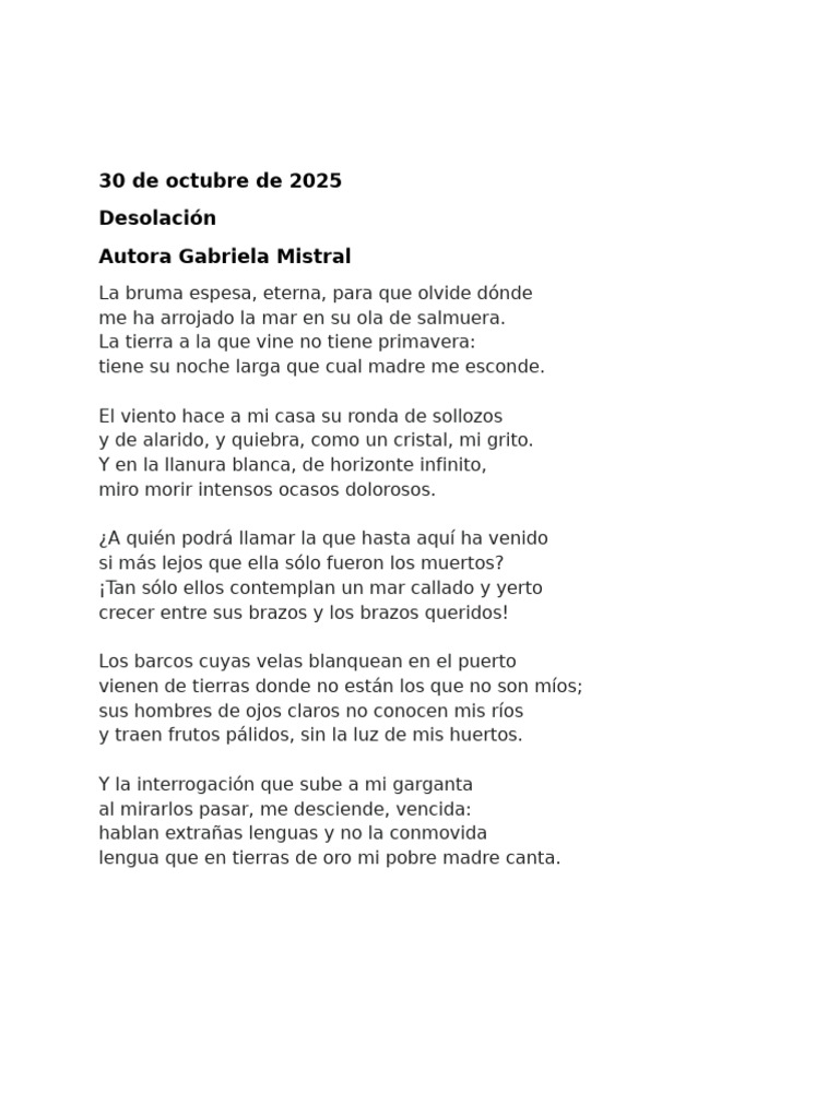 Poema Desolacion de Gabriela Mistral | PDF
