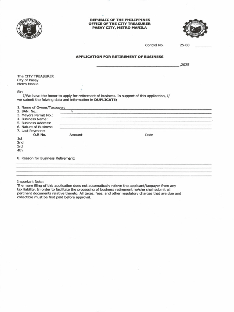 Application For Retirement of Business | PDF