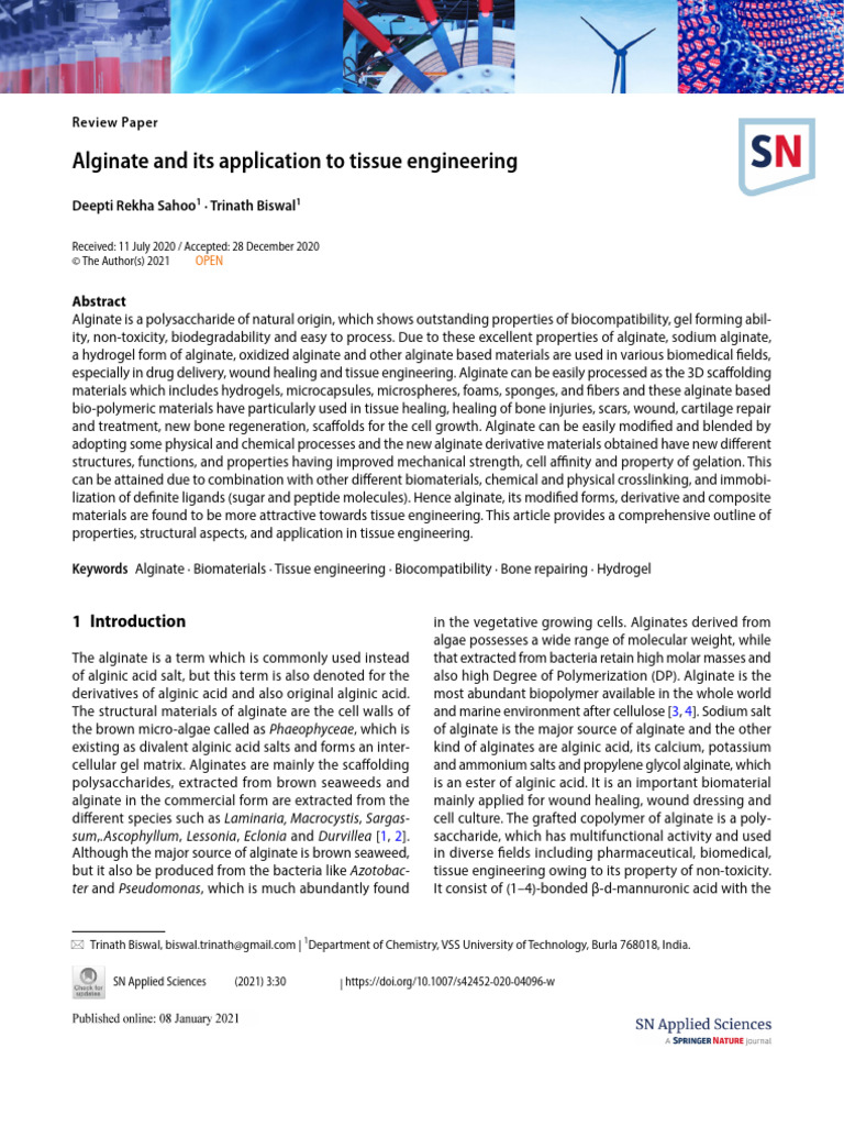 Alginate and Its Application To Tissue Engineering | PDF | Wound ...