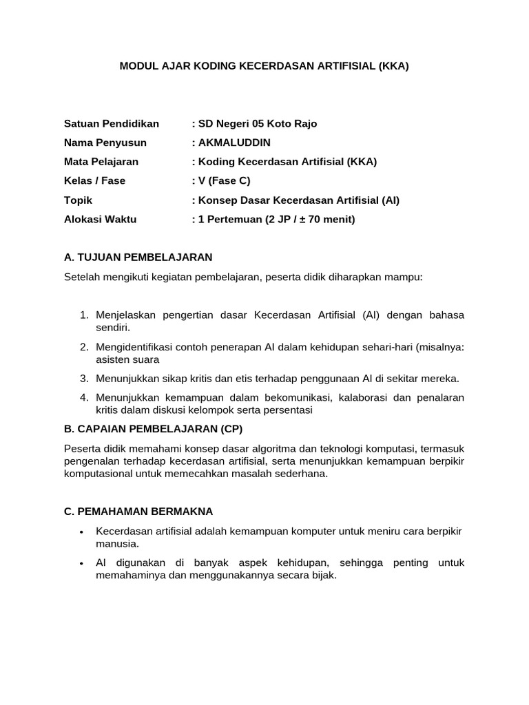Modul Ajar Koding Kecerdasan Artifisial | PDF