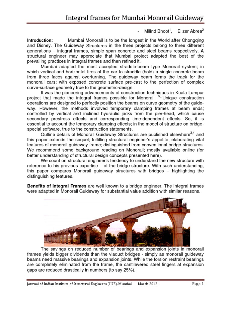 IISE Paper - Integral Frames For Mumbai Monorail Guideway | PDF | Beam ...