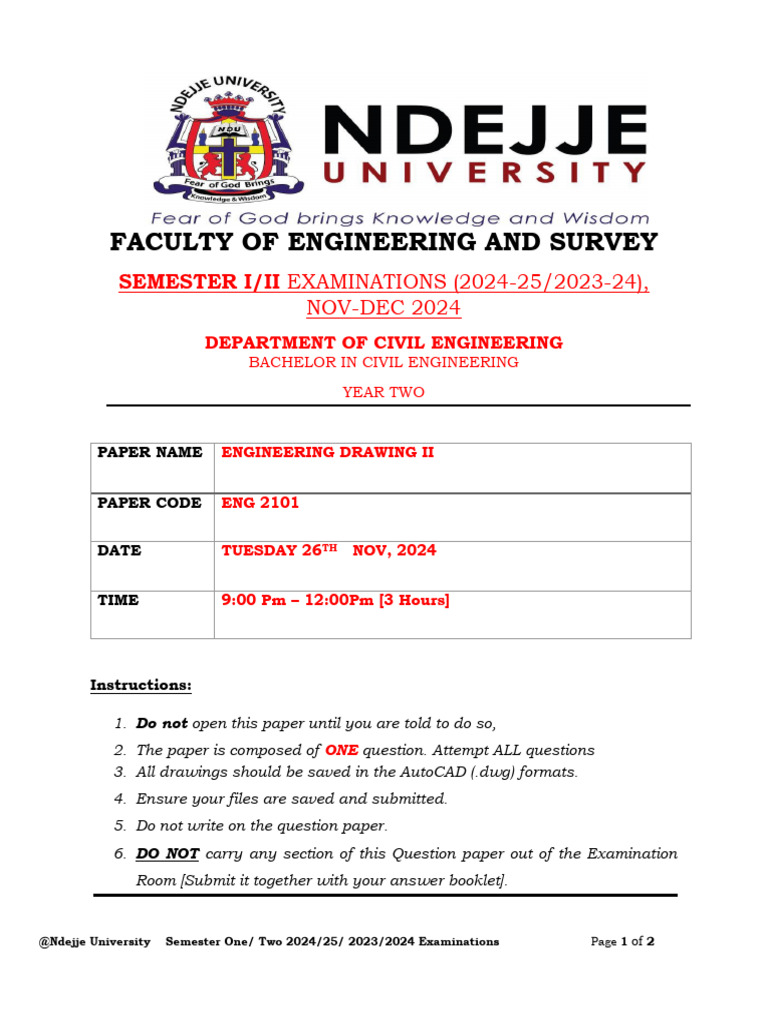 Civil Engineering Exam: Engineering Drawing II | PDF | Civil Engineering