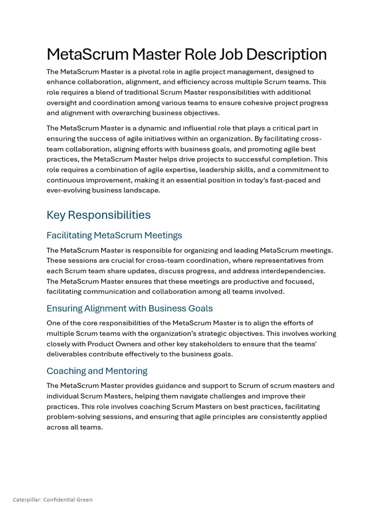 MetaScrum Master Role Job Description | PDF | Scrum (Software ...